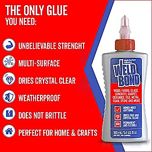 Weldbond Multi-Surface Glue, Bonds Most Anything! Non-Toxic Glue, Use as Wood Glue or on Glass Crafts Ceramic Tile Mosaic Stone Fabric Carpet Metal & More. Dries Crystal Clear 14.2 oz / 420ml