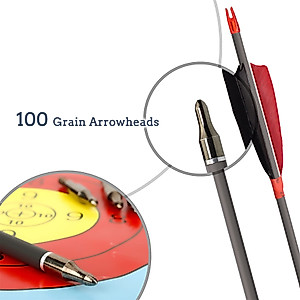 MS Jumpper Archery Carbon Arrows, High Percentage Carbon-Fiber Arrow Spine 400 with 4" Real Feathers 100 Grain Points for Hunting/Targeting Compound/Recurve/Long Bow 6Pack (30inch)