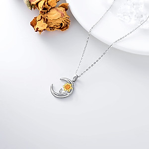 Rikelus 14K Gold Sunflower Necklaces for Women, White Gold Sunflower Moon Pendant Necklace Sunflower Jewellery Aniversary Gifts for Mom Ladies Girls 16"+2" (Sunflower)