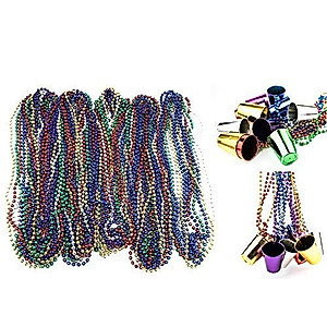 Oojami 72 Necklace 33 inch 07mm Metallic Multi Colors Mardi Gras Beads Beaded Necklace with Shot Glasses
