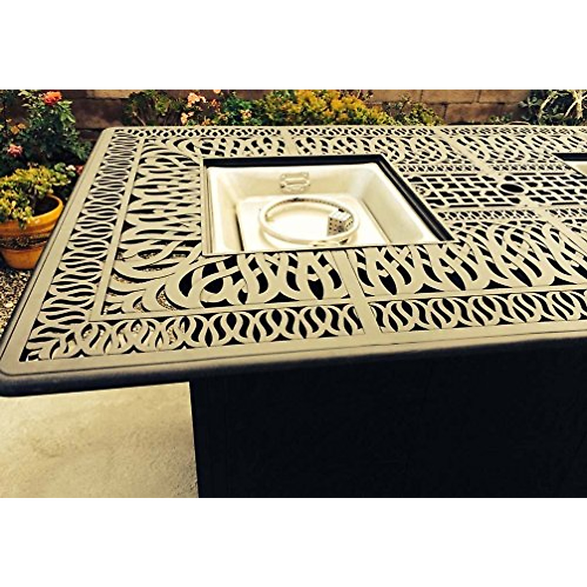 Bar Height fire Pit Dining Set 9 Piece cast Aluminum Patio Furniture Sunbrella Cushions