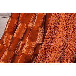 Chanasya Fuzzy Faux Fur Rectangular Embossed Throw Blanket - Super Soft and Warm Lightweight Reversible Sherpa for Couch, Home, Living Room, and Bedroom Décor (50x65 Inches) Orange
