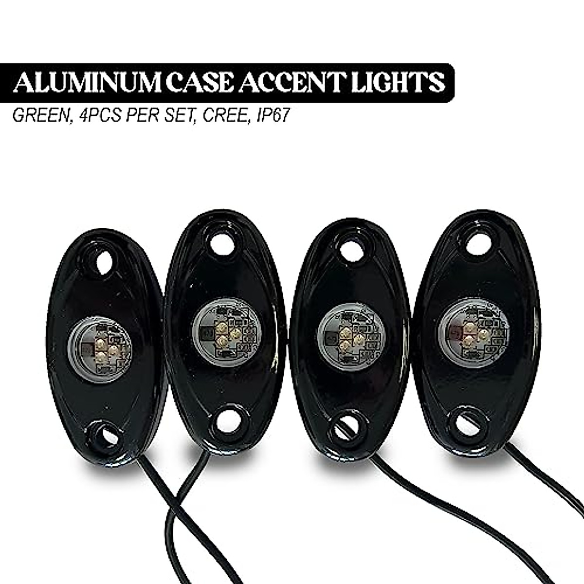 SCSK8 12V MAX Accent Lights 4pcs Set | IP67 Waterproof, 9W, Aluminum Case (ALC-R) | LED Rock Lights Underbody Light for Offroad Truck UTV ATV Boat | Durable Aluminum Case (Green)