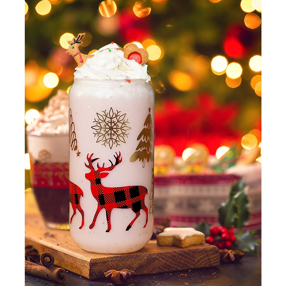 ANOTION Halloween Mugs - 18oz Halloween Ghost Decorations Glass Cups Tumbler for Iced Coffee, Glassware Cookie Jar Decor Gift Drinking Water Bottles