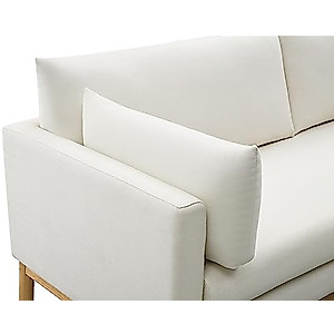 Meridian Furniture 157Cream-L Langham Collection Mid-Century Modern Linen Textured Fabric Upholstered Loveseat, Cream Linen Textured Fabric, Natural Finish Wood Base, 66" W x 33.5" D x 33" H, Cream