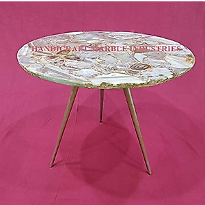 15" Inch Round (Customize Sizes) Natural Brown Agate Glass Coffee Table with Metal Base, Agate Table, Stone Coffee Table, Agate Table Top, Agate Round Coffee Table