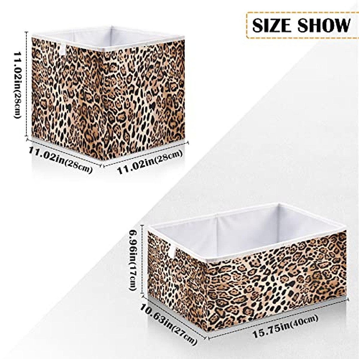Kigai Foldable Storage Bins Cube,Leopard Print Closet Storage Baskets for Shelves Storage Box Open Storage Bins or Nursery Shelf, Closet, Office 11x11x11in
