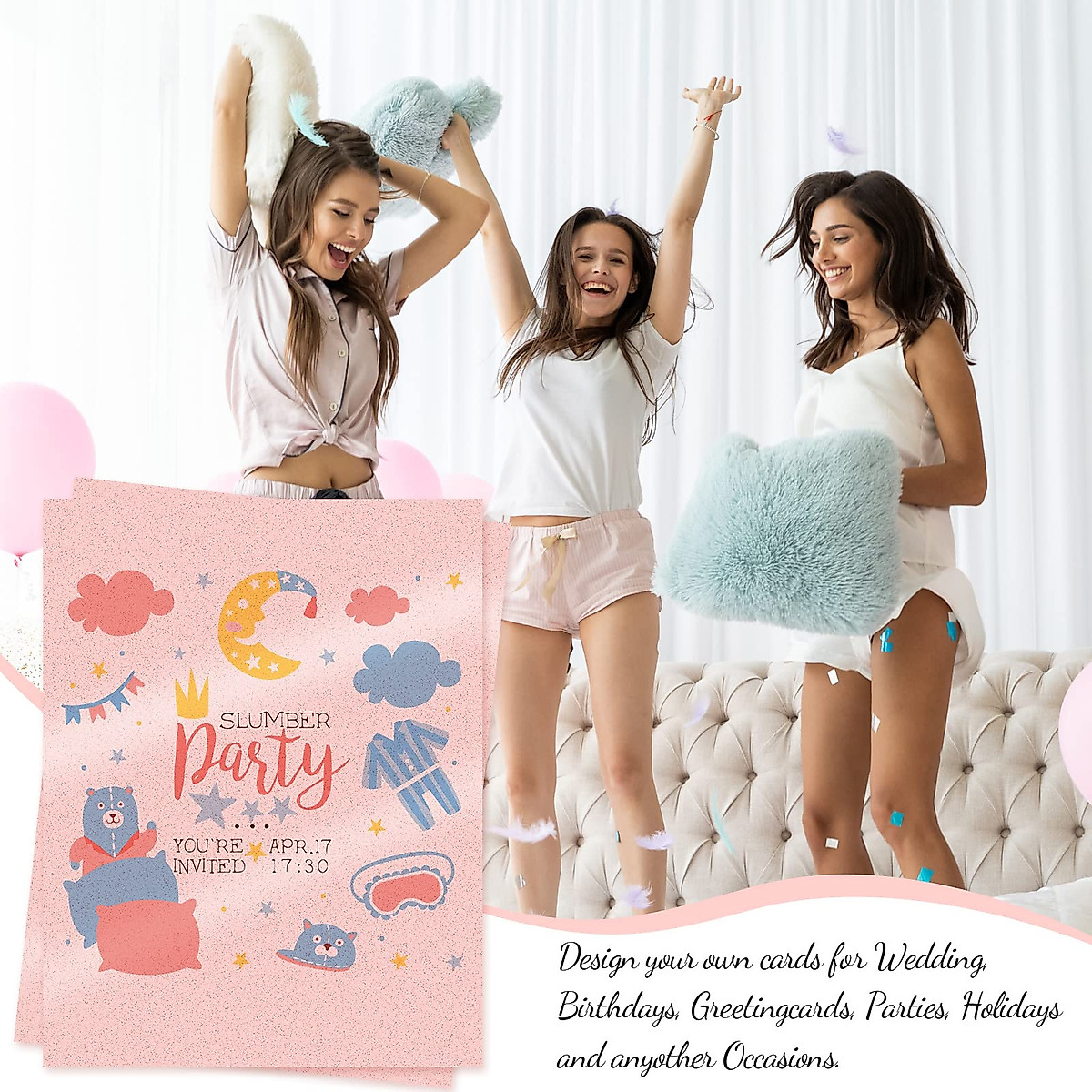 250 Sheets 8.5 x 11 Inch Metallic Paper Shimmer Card Stock 80lb 210 Gsm Double Sided Card Stock Printer Paper for Weddings Birthdays Craft Use Invitations Certificates DIY Cards (Pink)