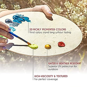 Outdoor acrylic paint set (2 fl oz)- 20 Tubes 2 with Glow in the Dark Effect - Art supplies for Adults - For multiple use- Woods, Leather, Metal & Fabric Paint & Paint for rocks Outdoor/Craft paint