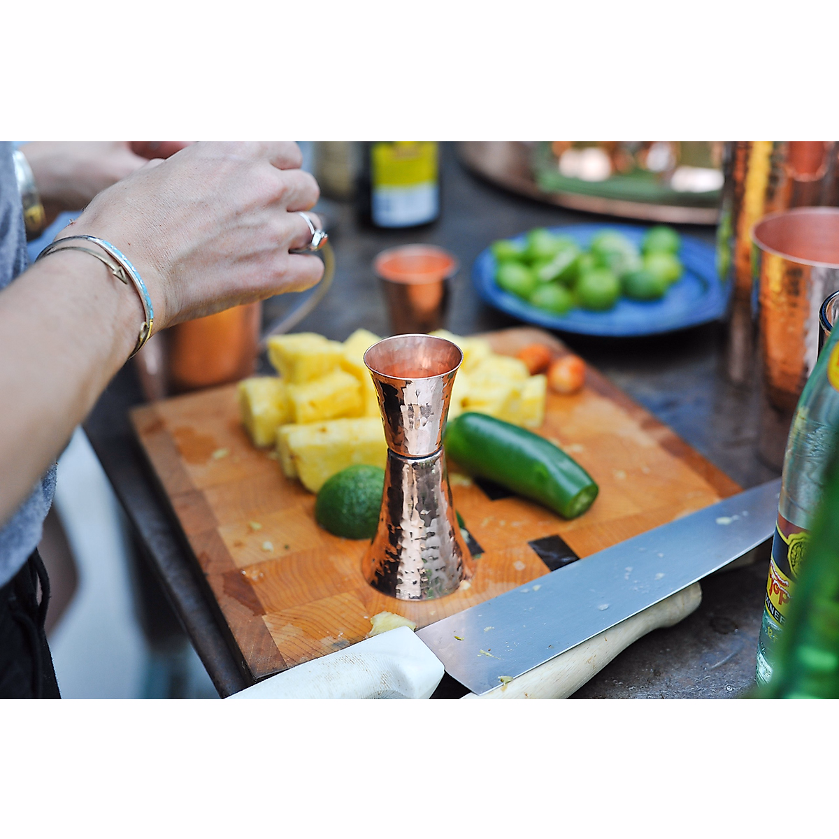 Sertodo Copper Double Sided Jigger, 1 oz and 2 oz Measured Shots, Hand Hammered 100% Pure Copper, Single