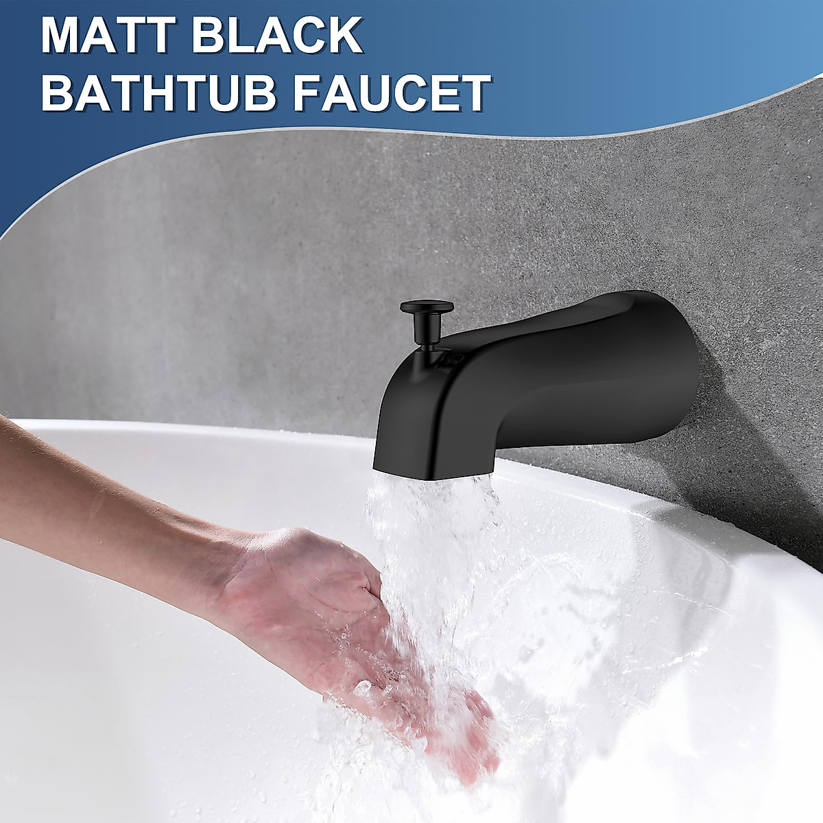 Gold Hao The Bathroom Universal Slip-On Tub Spout with Diverter - 5" Bathtub Faucet with Diverter, Easy to Install & Save Water Leaks in Minutes, Fit 5/8" Copper Pipe (Matte Black)