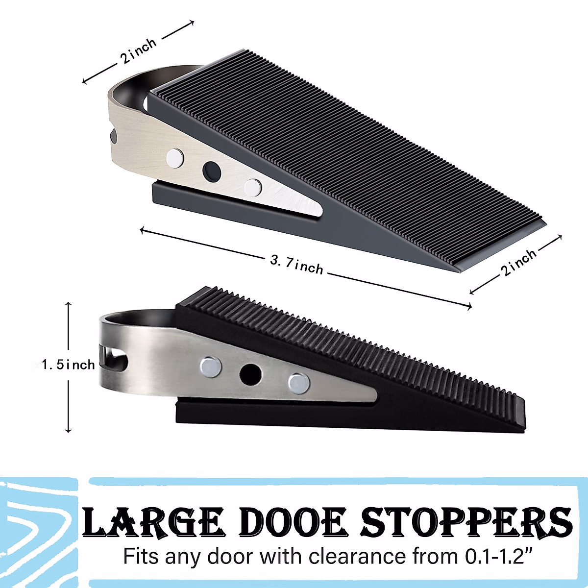 Shackcom Door Stopper, 2 Pack Black Heavy Duty Wedge That Holds Doors Firmly and Doesn’t Budge, Made of Rubber and Stainless Steel, Works on All Floor Surfaces, with Hanger which Easy to Storage