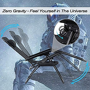 HCB Reclining Patio Chairs Zero Gravity Chair Portable Lawn Chairs Foldable Outdoor Mesh Lounge Chair with Adjustable Headrest Pillow Cup Holder Trays, Set of 2 (Black)
