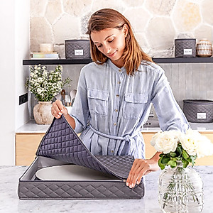 Bulb & Shade Large Platter Storage Case 19" x 14" - China Storage Container - Quilted, Hard Shell - Holds 2 Platters - Perfect Storage For Thanksgiving and Christmas Platters