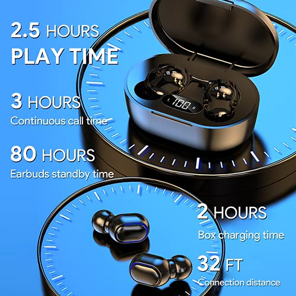 MIUMIUPOP Wireless Bluetooth Earbuds, Mini Size with LED Display? Immersive Bass Stereo Noise Cancelling Headphones, Headset for Sports, Home, Work Black (Black)