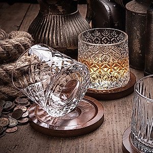 GPYG Whiskey Glasses-Premium 10 OZ Scotch Glasses Set of 4 with Wood Coasters, Spinning Old Fashioned Whiskey Glasses For Scotch, Bourbon, Liquor, Vodka, Cocktail, Rum