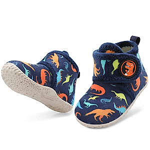 LeIsfIt Baby Booties Boys Girls Boots Infant House Slippers Warm Soft Lightweight House Shoes with Non-Slip Sole Blue Dinosaur 4-5 Infant