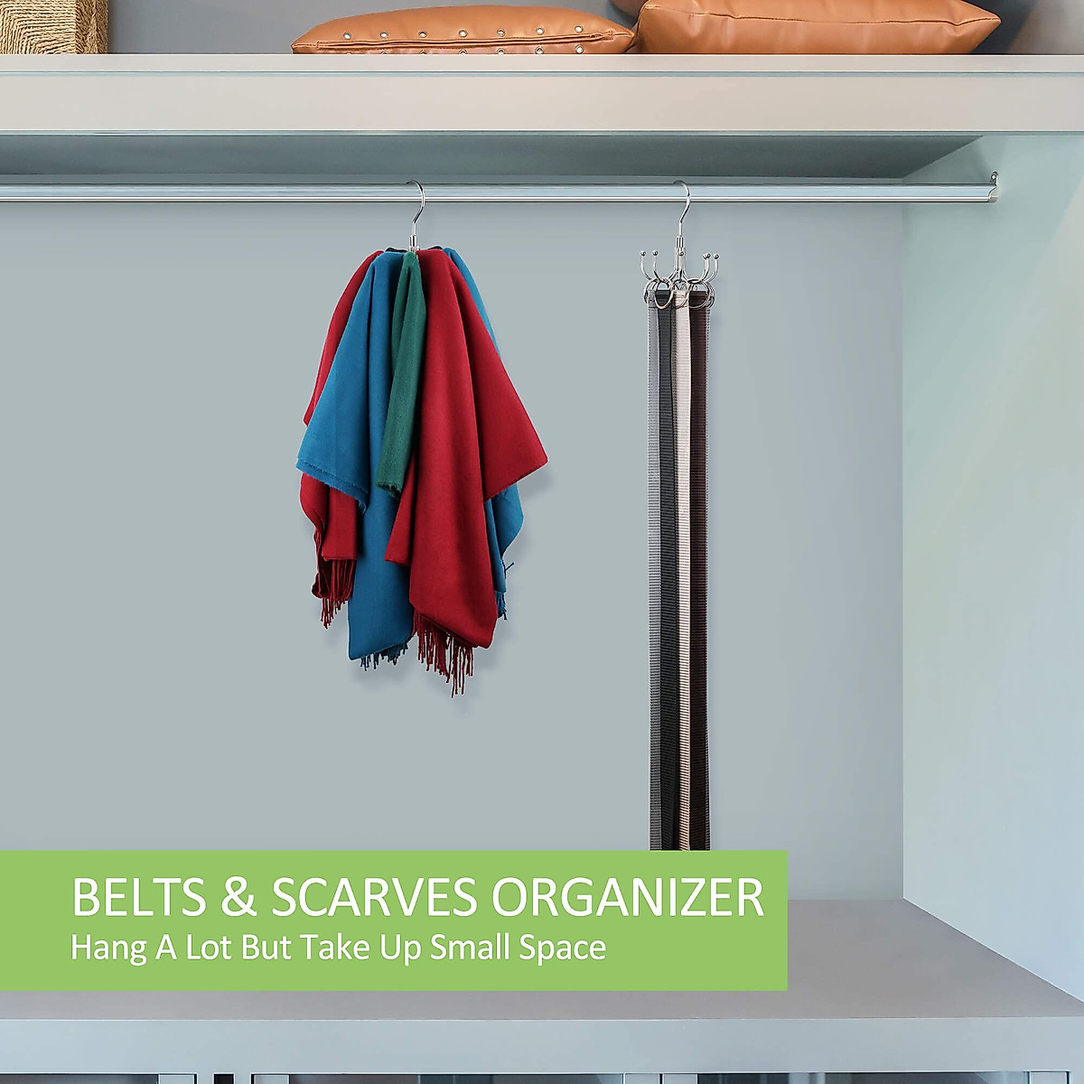 OMHOMETY Belt Hanger, Rotatable Belt Organizer for Closet, Accessories Rack, Space Saving Hanging Holder Storage Hook for Belt, Tie, Scarf, Purse, Bra, Tank Top, Black