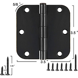 3 Pack Matte Black Door Hinges Black 3 1/2 Interior Door Hinges 3.5 Inch with 5/8” Radius Corners 3 ½"x 3 ½" Mat Black Hardware Controls JIW Garage Factory