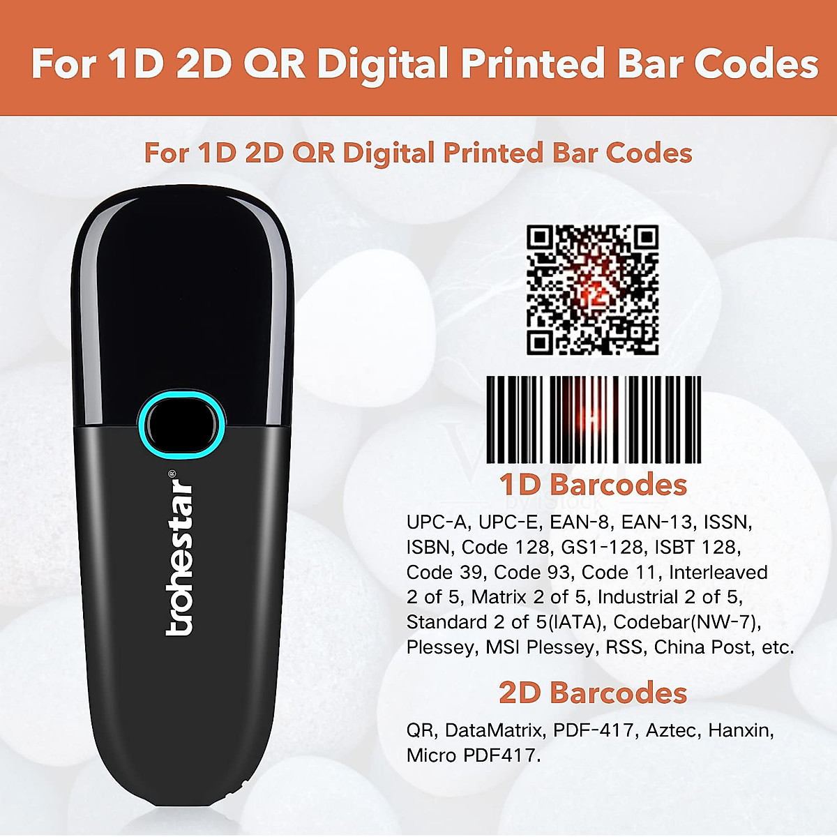 Trohestar N3 Mini Bluetooth Barcode Scanner 1D 2D QR Compatible with 2.4GHZ Wireless & Wired Connection Portable 2D Bar Code Reader Portable Barcode Scanner