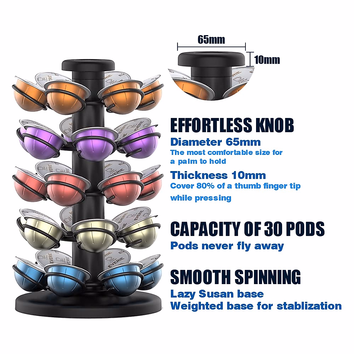EVERIE Coffee Pod Holder Carousel Compatible with Nespresso Vertuoline Capsules, Holds 30 Pods, NRT03S