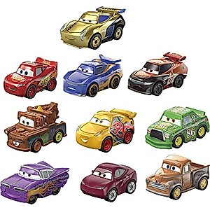 Disney Car Toys Mini Racers Set of 10 Mini Die-Cast Toy Cars, Derby Racers Series, Collectible Vehicles