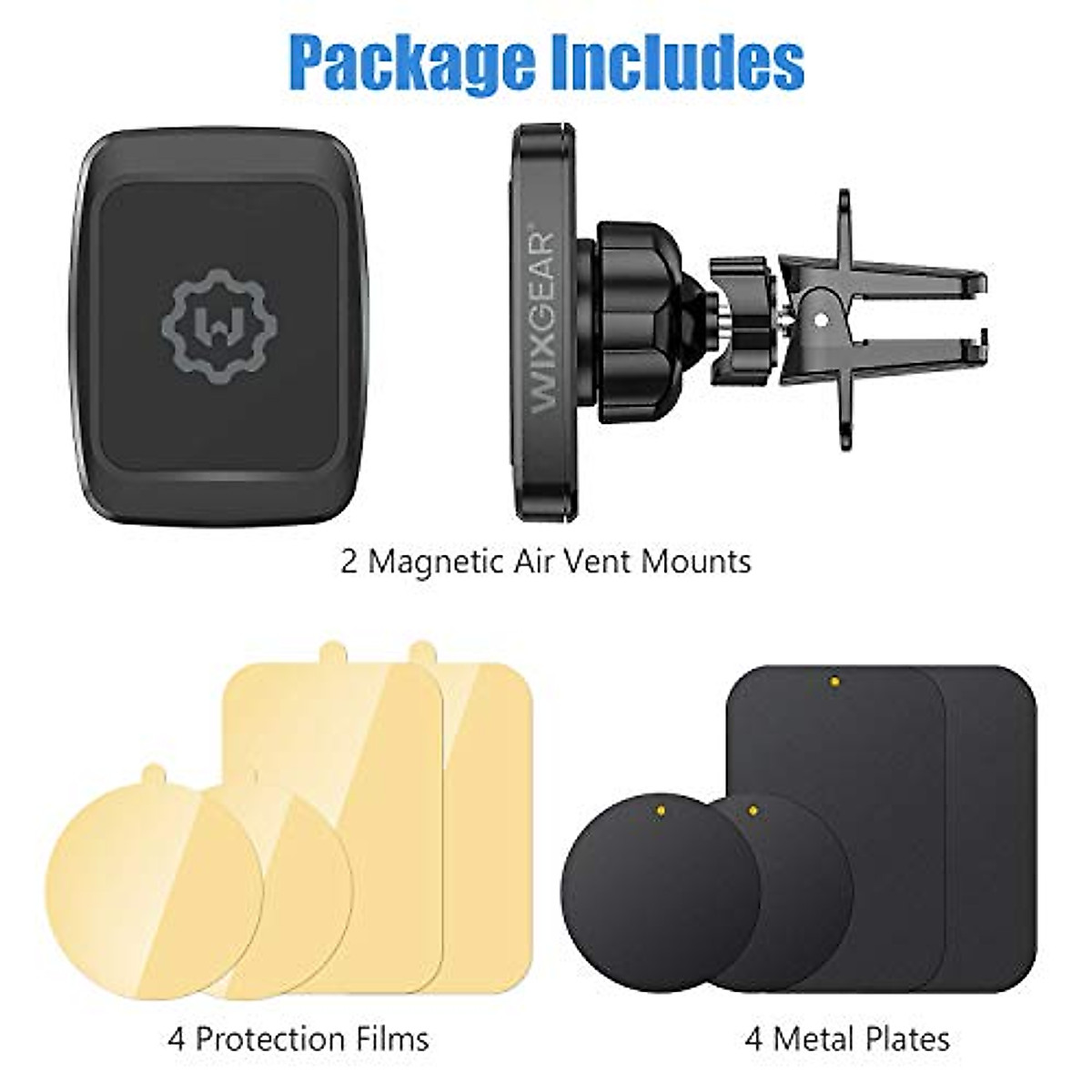 WixGear Magnetic Phone Car Mount, [2 Pack] Air Vent Car Phone Mount Holder, Phone Holder for Car with Twist-Lock Base, Compatible with All Smartphones