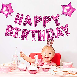 ANYI16 Happy Birthday Balloons Decorations set 13pcs Pink Foil Mylar letter Balloons Banner 12pcs Latex Confetti Balloons 2pcs Giant Star Balloons for Birthday Party Decorations and Supplies(pink)