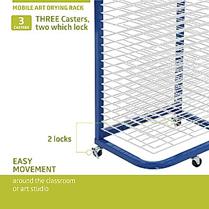 Pearington 25-Shelf Mobile/Wall Mountable Art Drying Rack for Art Studios & Classrooms, 13" D x 17.5" W x 39.4" H, Blue/White