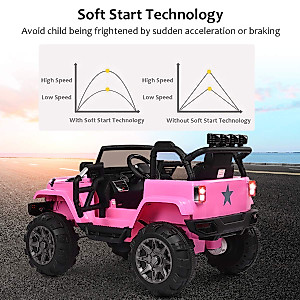 Costzon Ride On Car, 12V Battery Powered Electric Ride On Truck w/Parental Remote Control, LED Lights, Double Open Doors, Safety Belt, Music, MP3, Spring Suspension (Pink)