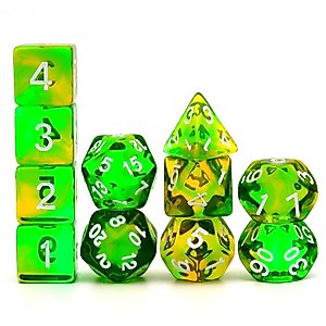 Haxtec 11PCS DND Dice Set Polyhedral D&D Dice for RPGs-Translucent Yellow Green Elvish Dice