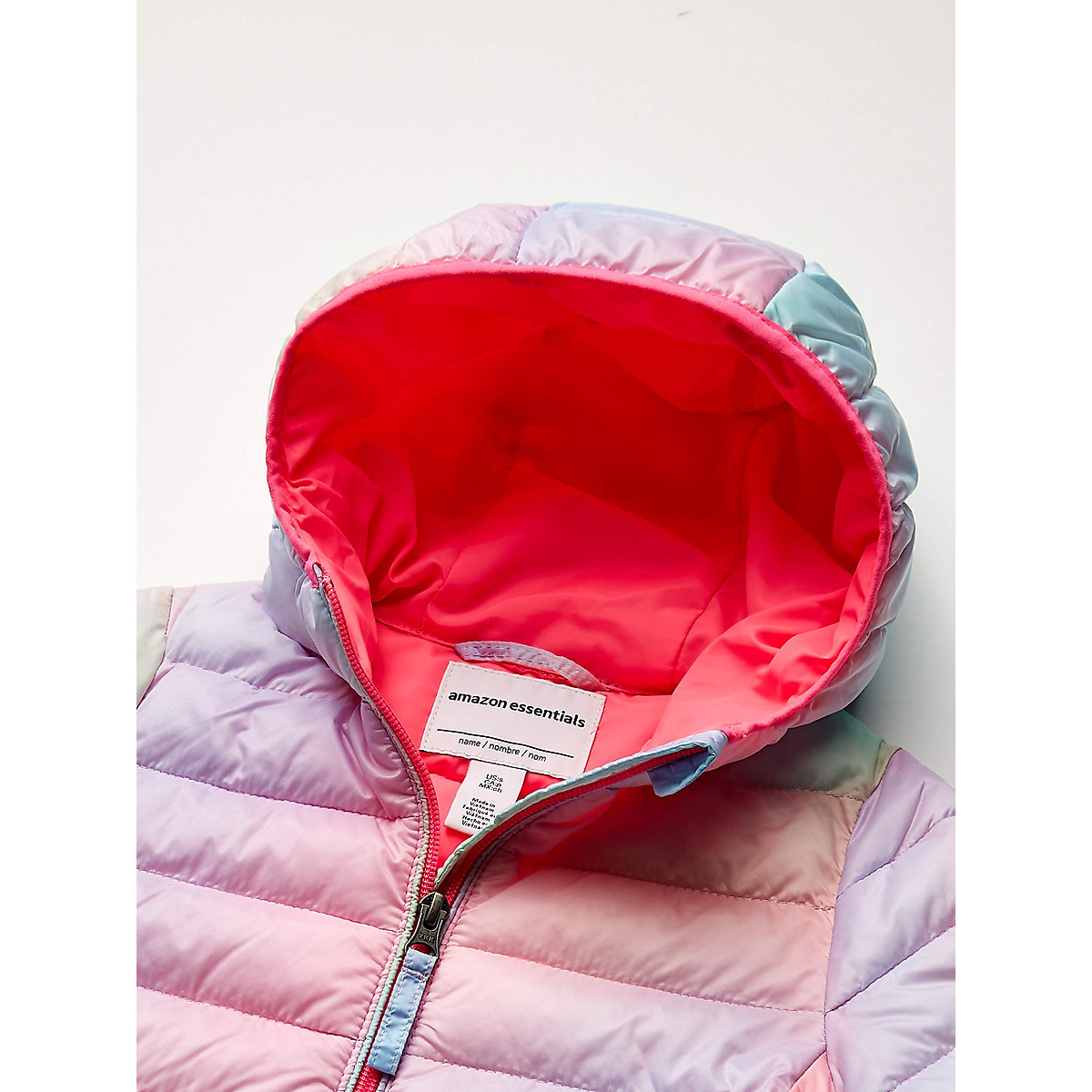 Amazon Essentials Girls' Lightweight Water-Resistant Packable Hooded Puffer Jacket, Pink Ombre, X-Large