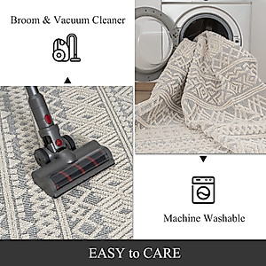 8x10 Area Rugs for Living Room Machine Washable Rug Woven Textured Neutral Boho Rug Ultra Soft Moroccan Carpet Ideal for Bedroom Dining Room Dorm Playroom Office, Bluish Grey