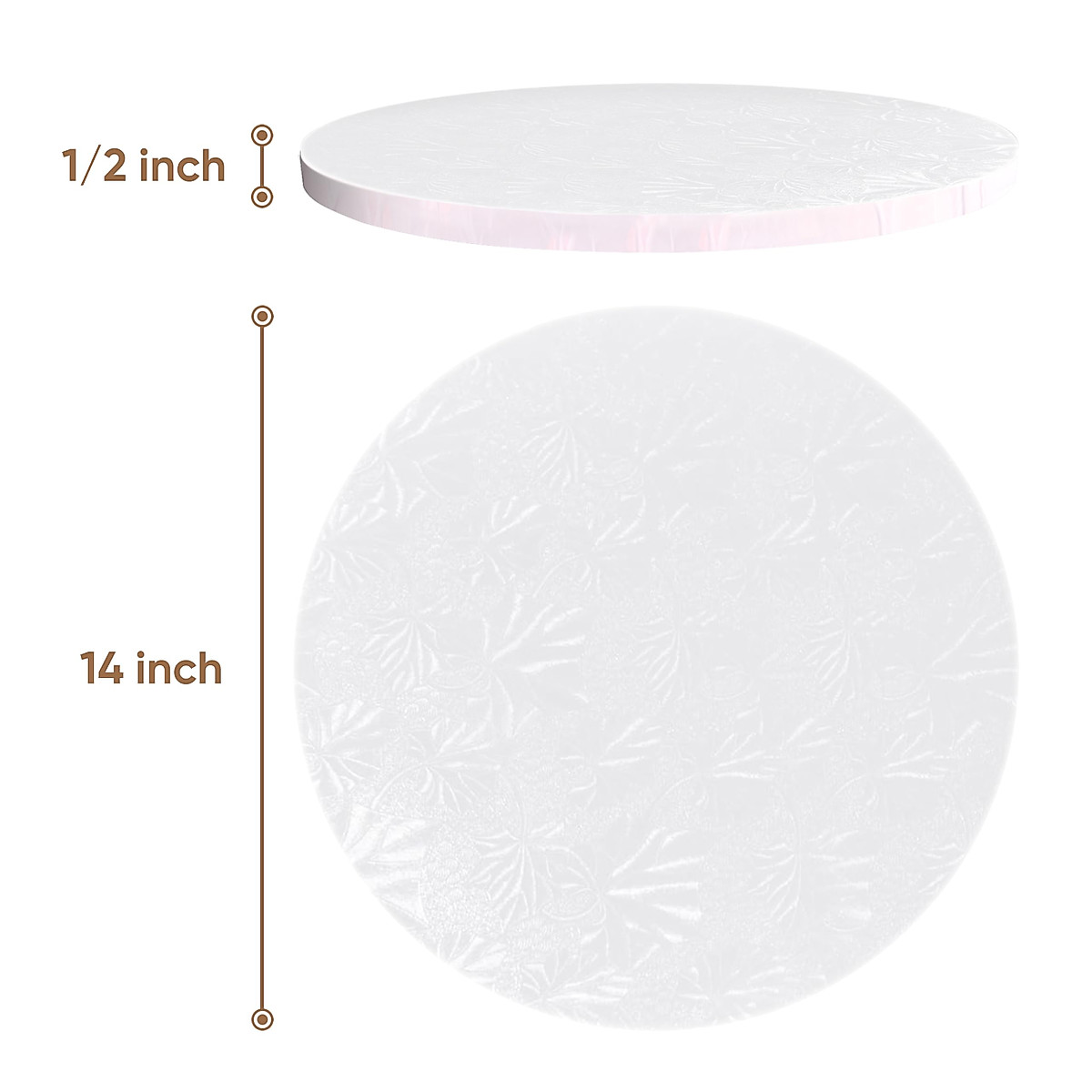 Cakebon Cake Boards - Sturdy 1/2 Thick Drums - 14 Inch Professional Smooth Straight Edges White 1-Pack