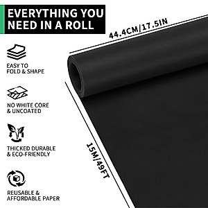 Black Wrapping Paper - 17.5 Inches X 49.2 Feet(15M) Paper Perfect for DIY Crafts/Drawing/Gift Wrapping Wall Art/Wedding, Birthday, Festival Supply PAP01BK