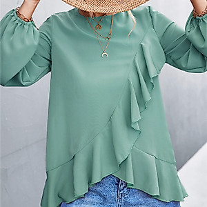 Blouse for Women Long Sleeve Kimloog Fashion Women Autumn Loose Long Puff Sleeve Soid Sweatshirt Top Blouse Red