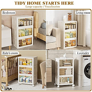 3 Tier Plastic Storage Bins with Lids 23QT, Stackable Storage Containers with Wheels, Folding Storage Boxes, Collapsible Storage Bins, Closet Organizers and Storage for Living Room,Kitchen,Office,Dorm