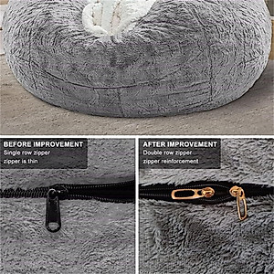 HARRYMONIYA Bag Chair Cover(it was only a Cover; not a Full Bean Bag) Chair Cushion; Big Round Soft Fluffy PV Velvet Sofa Bed Cover; Living Room Furniture; Lazy Sofa Bed Cover; 5ft Black