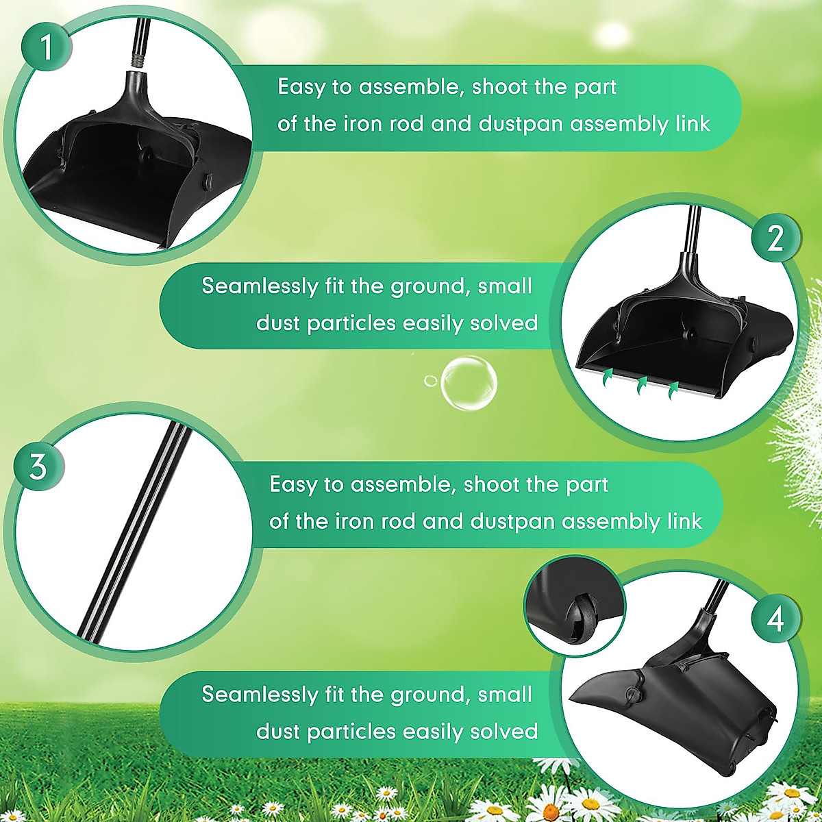 Maxcheck 12 Pcs 37 Inch Lobby Dust Pan Bulk Upright Lobby Dust Pan Plastic Commercial Dustpan with Long Handle Upright Standing Dustpan Heavy Duty for Lobby Office Home Indoor Outdoor Use (Black)