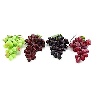 URTop 4 Bunchs of Artificial Black,Red, Green and Purple Large 85pcs Grapes Plastic Fake Decorative Fruit Food Lifelike Home Wedding Party Garden Decor Mini Simulation Fruit Photography Props