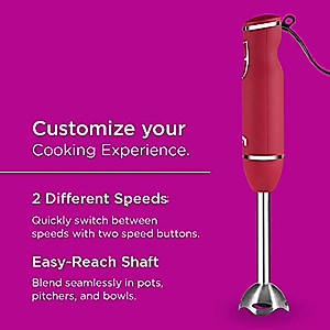 New House Kitchen Immersion Hand Blender 2 Speed Stick Mixer with Stainless Steel Shaft & Blade 300 Watts Easily Food, Mixes Sauces, Purees Soups, Smoothies, and Dips, Red