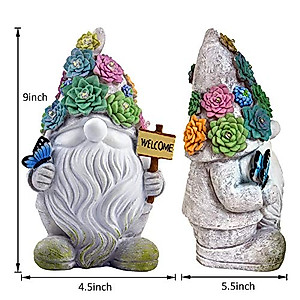 Gnome Garden Statues Outdoor Decor, Solar Gnome Figurines Lights for Garden Decoration Yard Art Gifts with 10 Warm White LEDs