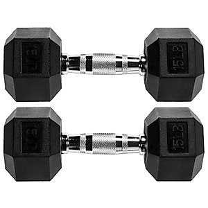 Fitvids Premium Rubber Encased Hex Dumbbell, 15LB Pair