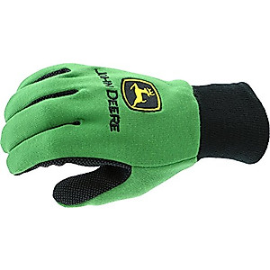 John Deere JD00002 Jersey Gloves - 10 oz Jersey Gloves for Youth, Ribbed Knit Wrist, Polyester/Cotton Fabric, Straight Thumb, Green/Black