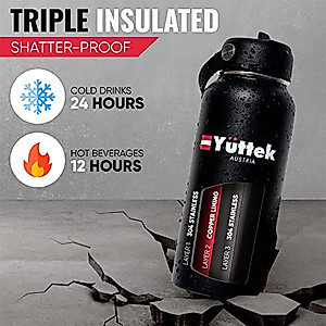 YUTTEK Insulated Water Bottle with Straw Lid-Stainless Steel Reusable waterbottle for Gym, Office, School, sports & Travel,Double Walled bottles with 3 Lids & straw for Men, Women, kids and adults