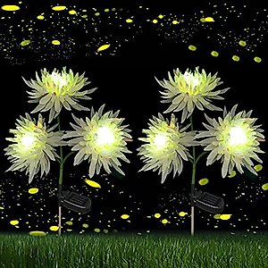 Solar Flower Decorative Garden Light, 2 Pack Solar Chrysanthemum Outdoor Flower Light, Changing Color Lawn Ornaments Pathway Light, Yard Art Landscape Light for Backyard, Patio, Balcony. (White)