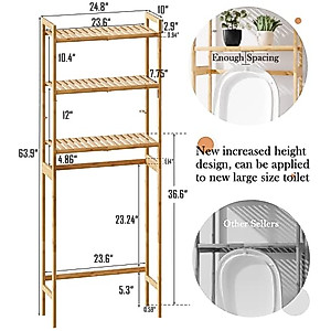 AMBIRD Over The Toilet Storage, 3-Tier Bathroom Organizer Over Toilet with Sturdy Bamboo Shelves,Multifunctional Toilet Shelf,Easy to Assemble and Saver Space, 25 * 10 * 64 Inches (Original Color)