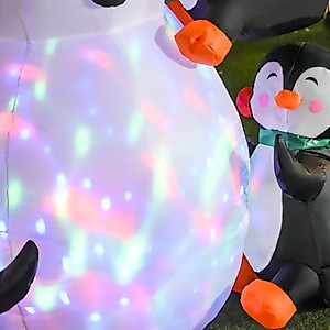 HOMCOM 6' Christmas Inflatables Outdoor Decorations Snowman with Penguins, Blow-Up Yard Christmas Decor with LED Rotating Colorful Light