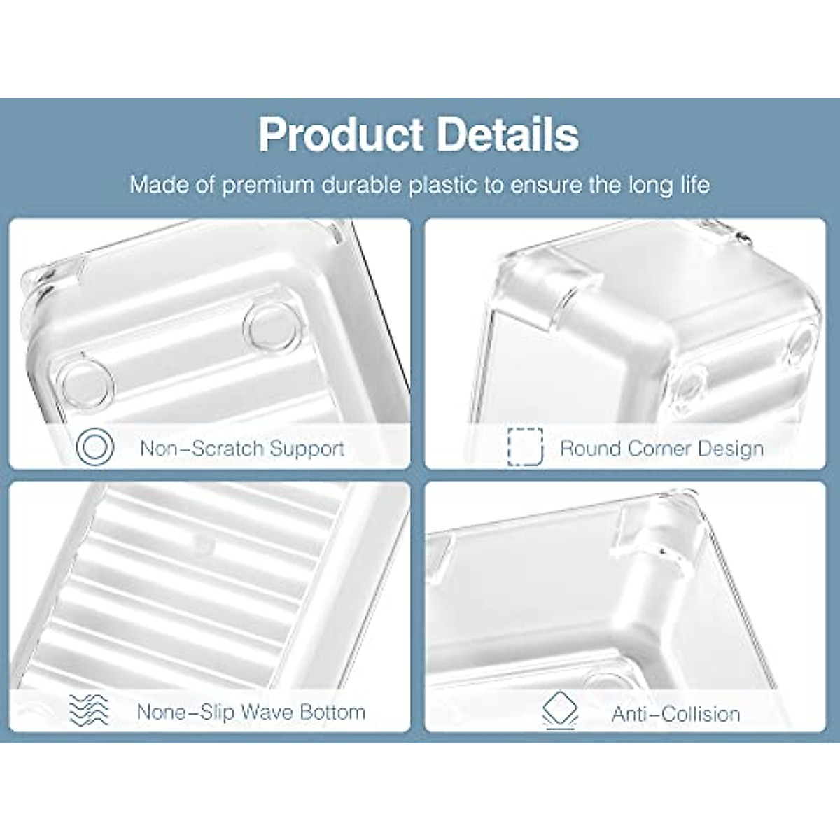 Puroma 18Pcs Drawer Organizer Set 4-size Versatile Vanity and Bathroom Drawer Organizers, Clear Plastic Desk Drawer Organizer Trays and Customize Layout Storage Bins for Makeup Kitchen Office (Clear)