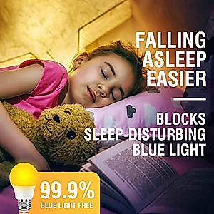 Neporal Amber Light Bulbs, 9W 60W Equivalent A19 Soft Light Bulbs, Blue Light Blocking Warm Light Bulbs, 1800K Amber Night Light Bulbs, Dim Light Bulbs for Healthy Sleep and Baby Nursery Light (3)
